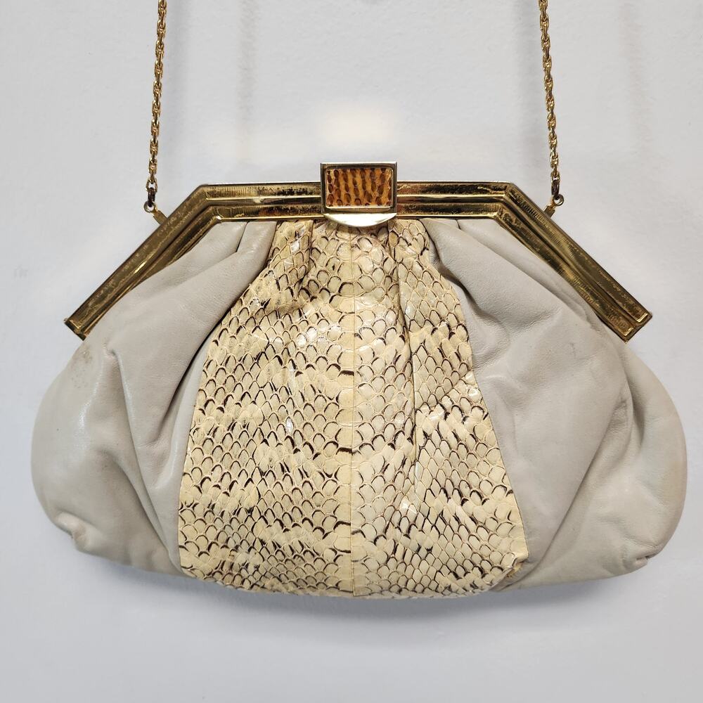 Vintage Morris Moskowitz Tan Leather & Snakeskin Cros… - Gem
